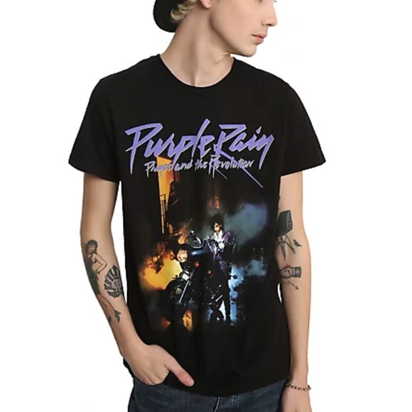 Tops | Prince Purple Rain Graphic Tee Shirt Black Large | Poshmark